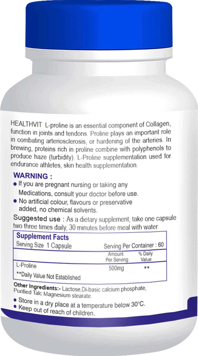 Buy HEALTHVIT L-PROLINE 500 MG - 60 CAPSULES Online & Get Upto 60% OFF ...