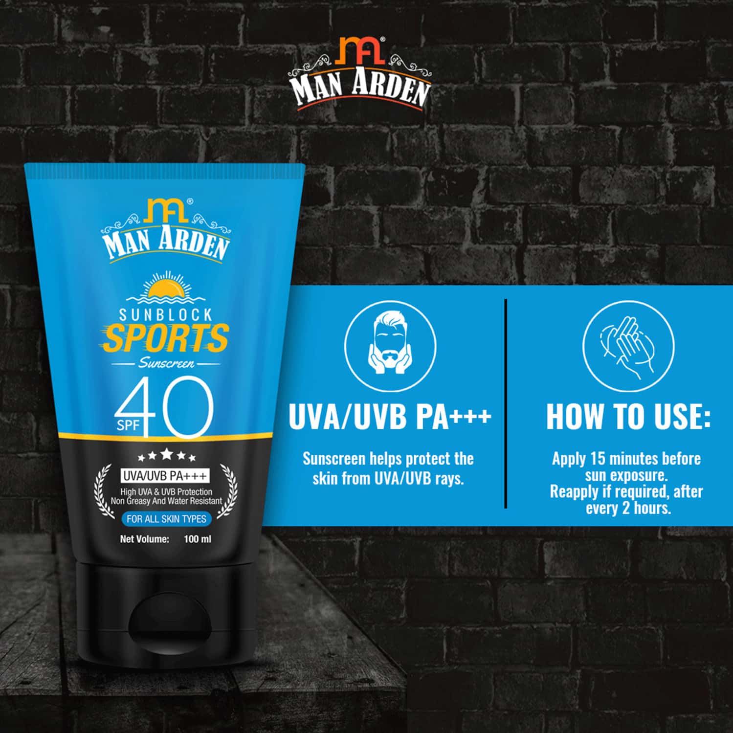 Buy MAN ARDEN SUN BLOCK SPORTS SUNSCREEN SPF 40 UVA/UVB PA+++ HIGH UVA ...