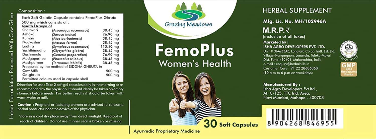 Buy GRAZING MEADOWS FEMO PLUS 30 CAPSULES AYURVEDIC HERBAL FORMULATION FOR WOMEN'S HEALTH (PACK ...