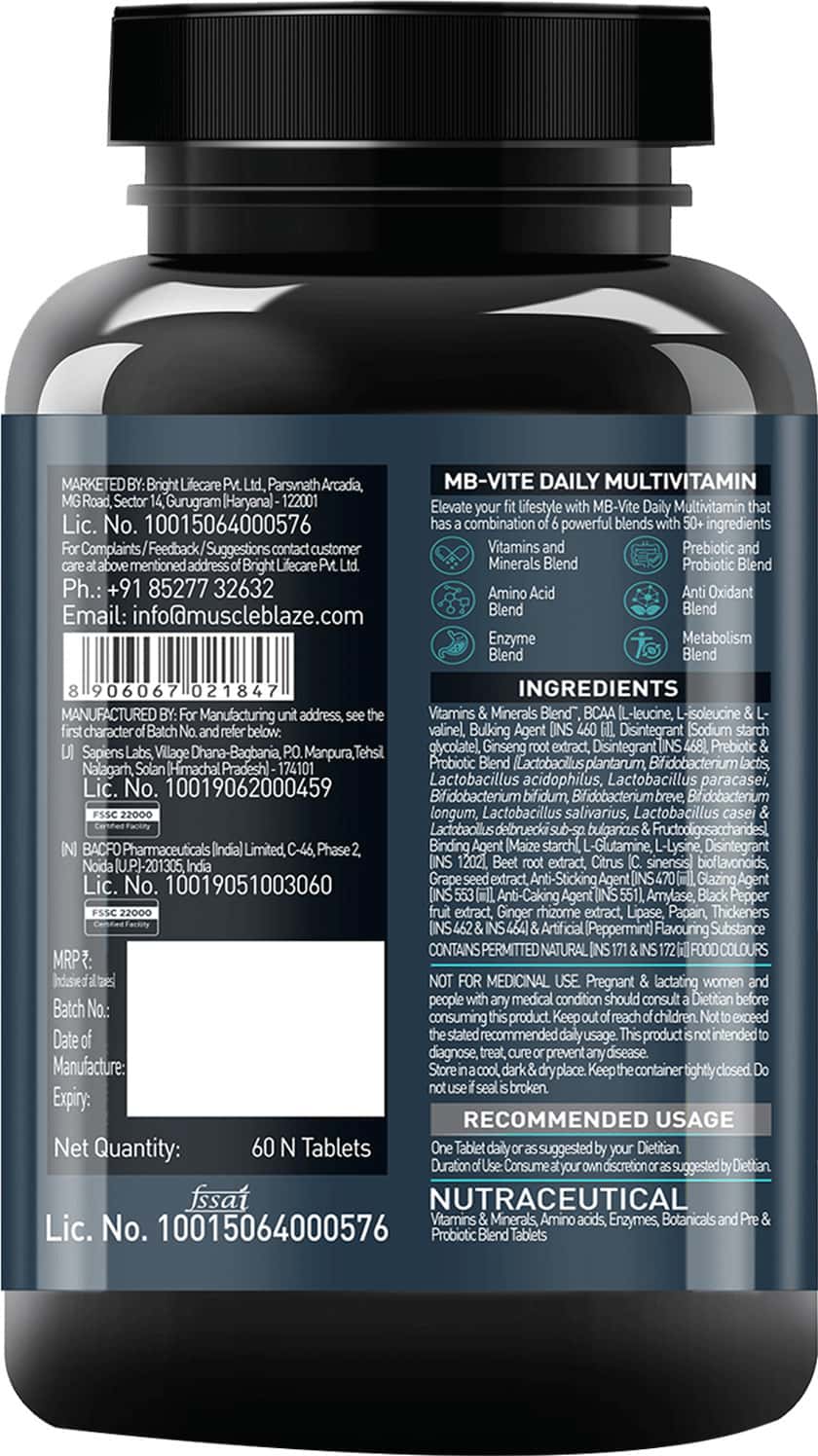 Buy MUSCLEBLAZE MB-VITE MULTIVITAMIN FOR IMMUNITY-100% RDA OF VIT C D ...