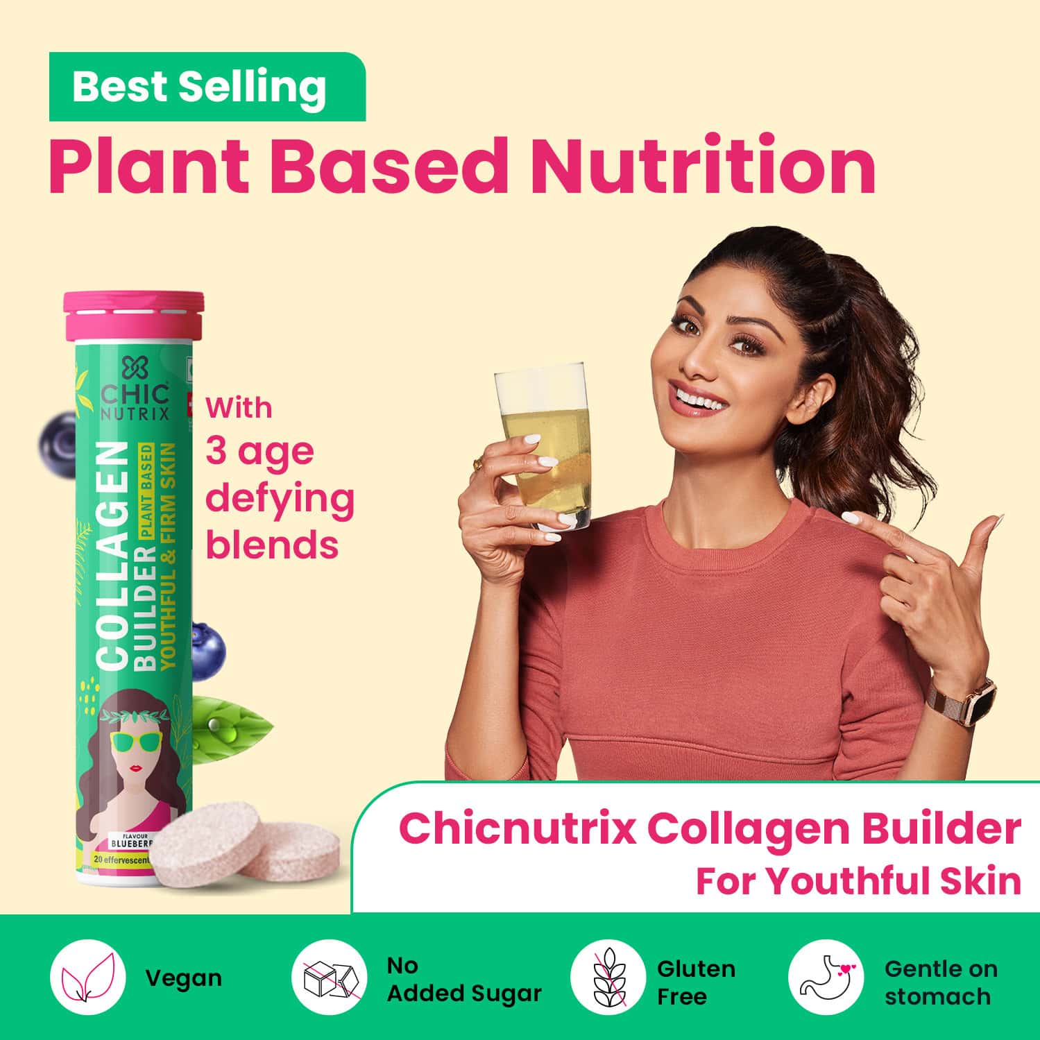 Buy CHICNUTRIX PLANT BASED COLLAGEN BUILDER | 60 BLUEBERRY FLAVOURED EFFERVESCENT TABLETS Online ...