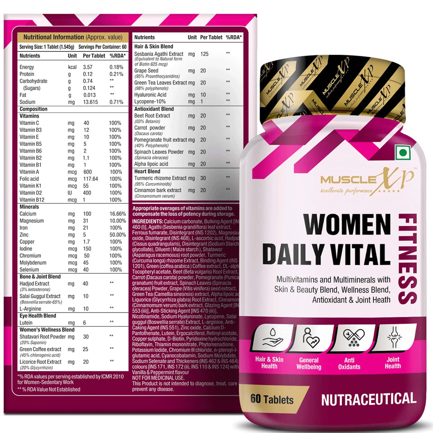 Buy MUSCLEXP WOMEN DAILY VITAL FITNESS MULTIVITAMIN, 60 TABLETS Online ...