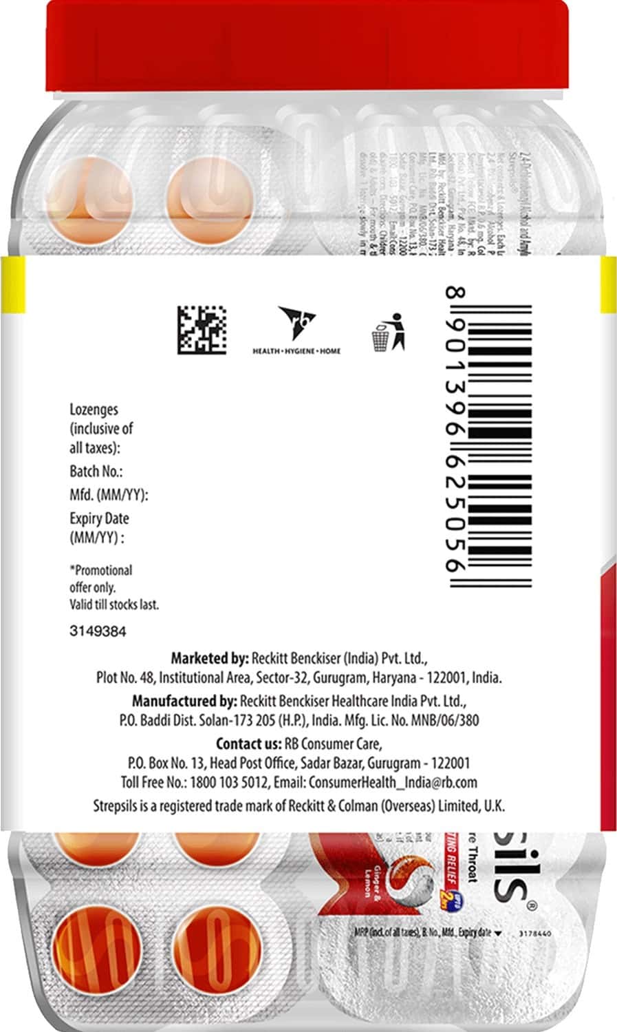 Buy STREPSILS BLISTER GINGER & LEMON 100+4 UNITS, FIGHTS BACTERIAL ...