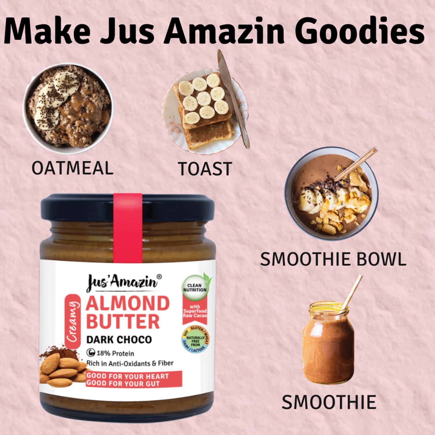 Buy JUS AMAZIN CREAMY ALMOND BUTTER DARK CHOCOLATE (200G) |CLEAN ...