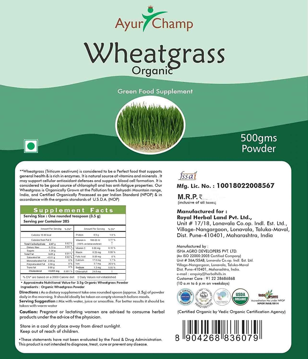 Buy AYUR CHAMP ORGANIC WHEATGRASS POWDER - 1 KG VALUE PACK Online & Get ...
