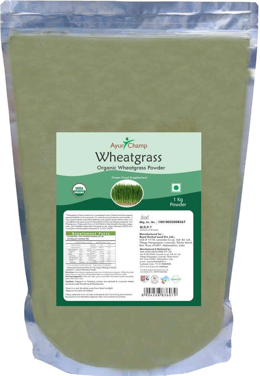 Buy AYUR CHAMP ORGANIC WHEATGRASS POWDER - 1 KG VALUE PACK Online & Get ...