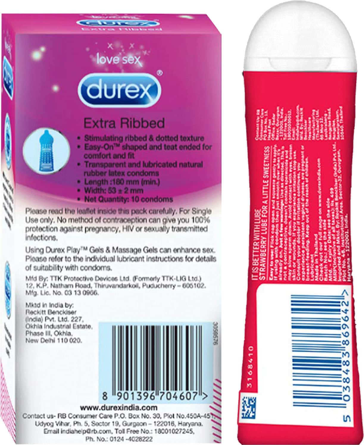 Buy DUREX EXTRA RIBBED CONDOMS MEN-10COUNT WITH DUREX STRAWBERRY ...