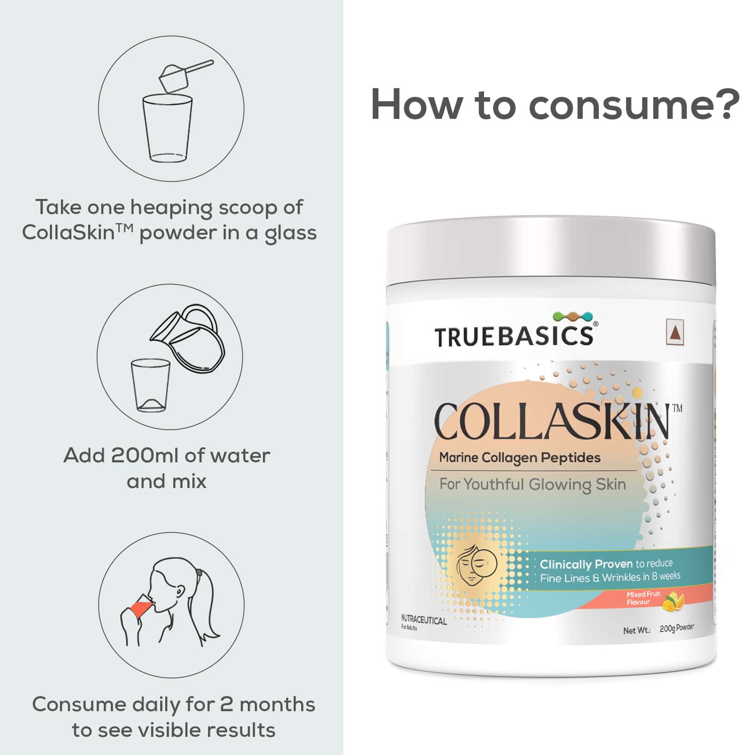 Buy TRUEBASICS COLLASKIN, MARINE COLLAGEN PEPTIDES FOR YOUTHFUL GLOWING ...