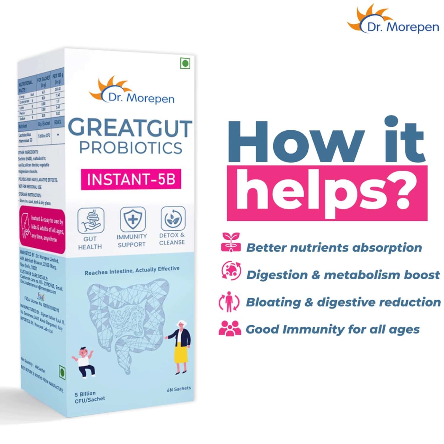 Buy DR. MOREPEN GREATGUT PROBIOTICS INSTANT-5B 5 BILLION CFUS FOR ...