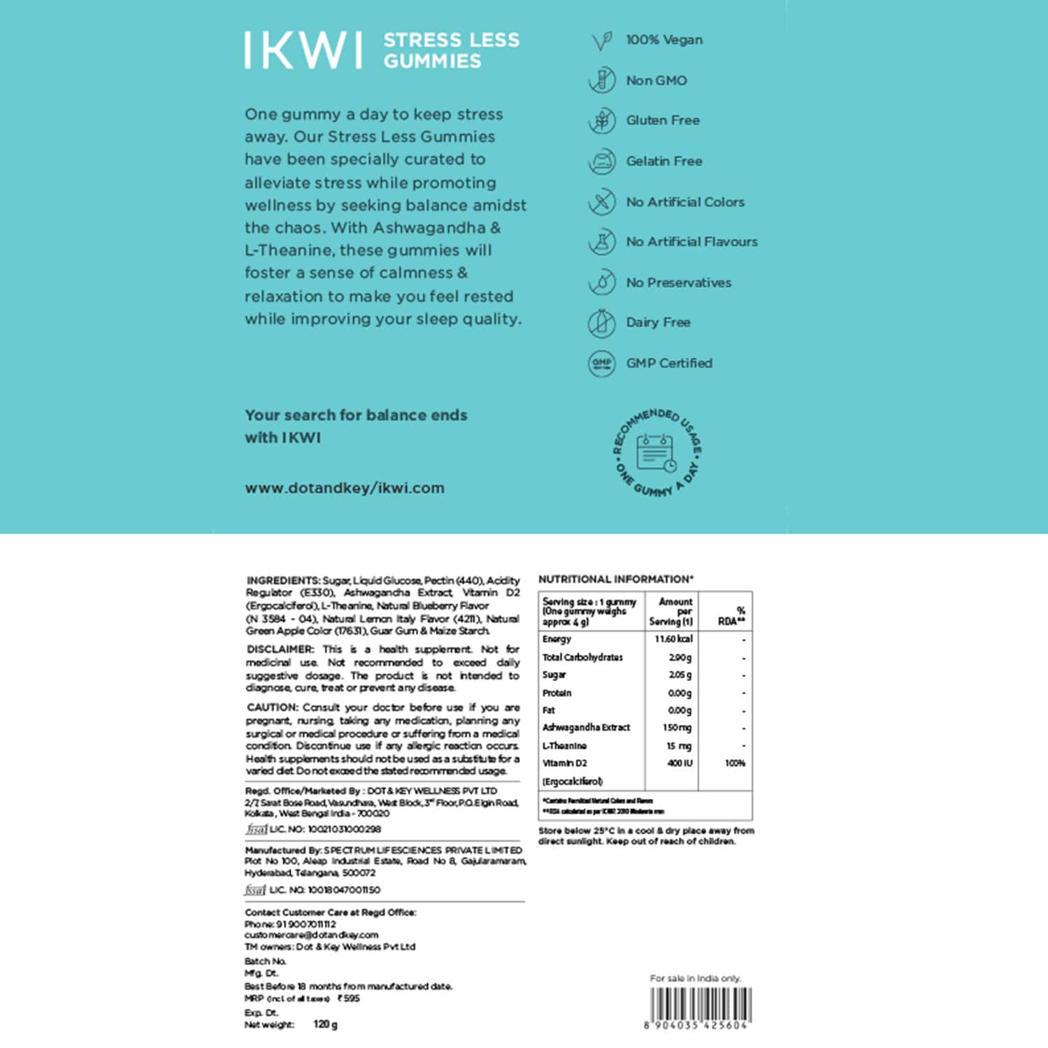 Buy IKWI STRESS LESS GUMMIES WITH 150 MG ASHWAGANDHA & L-THEANINE ...