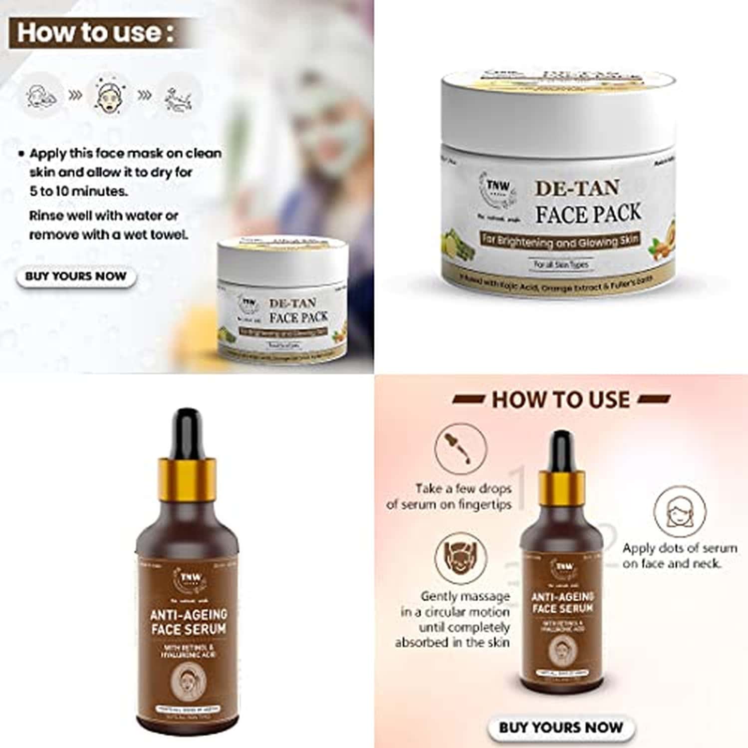 Buy TNW-THE NATURAL WASH DE-TAN FACE PACK & ANTI-AGEING FACE SERUM FOR ...