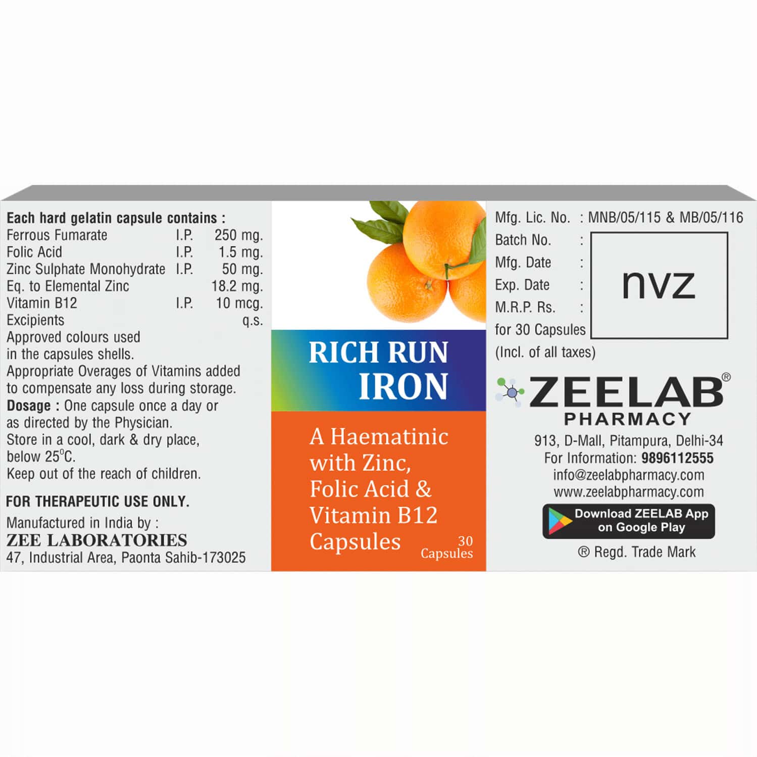 Buy RICH RUN IRON CAPSULE BOTTLE OF 30CAPS Online & Get Upto 60% OFF at ...