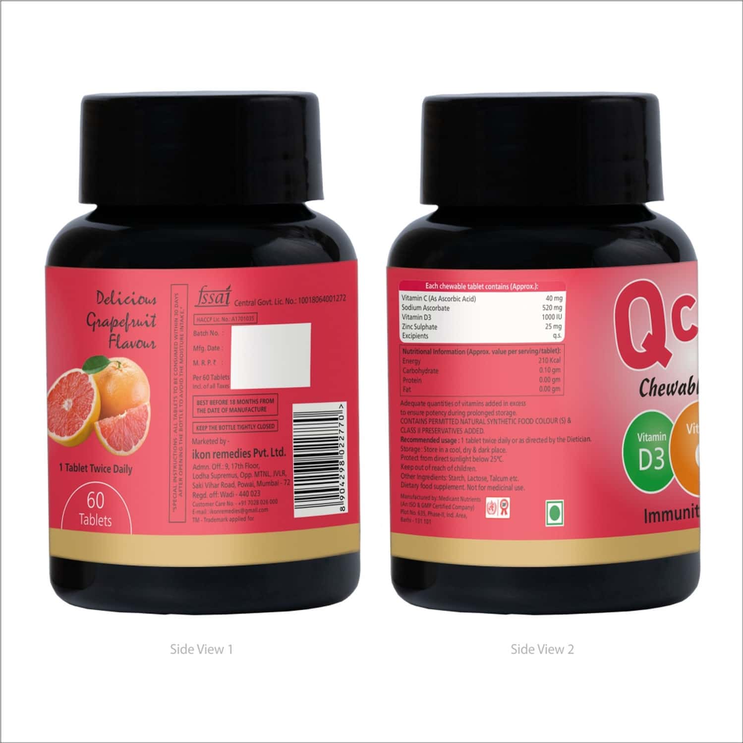Buy QCEE CHEWABLE TABLETS 60 TAB | VITAMINS & ZINC | GRAPE FRUIT ...