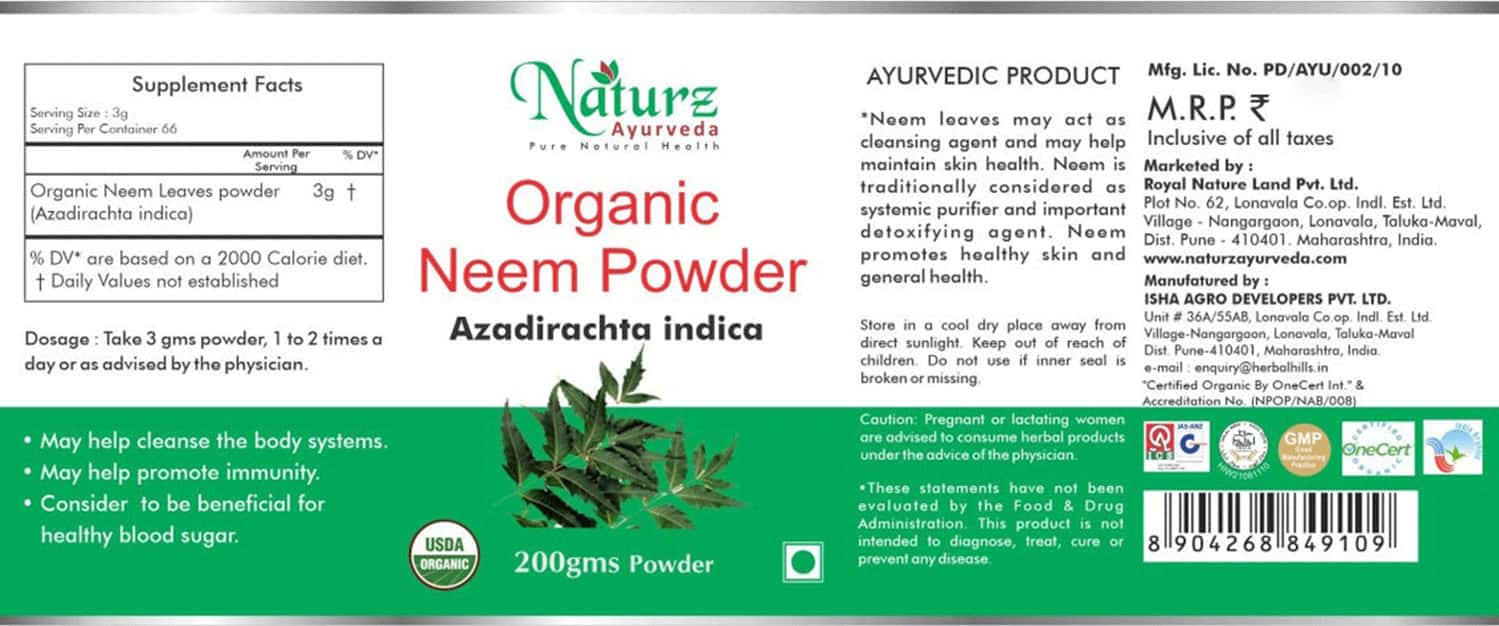 Buy NATURZ AYURVEDA ORGANIC NEEM POWDER - 200 GMS Online & Get Upto 60% ...