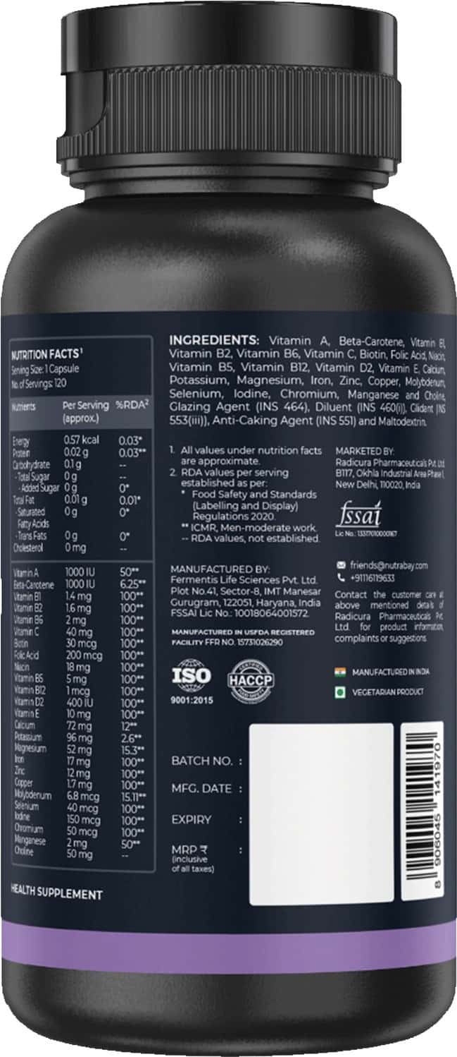 Buy NUTRABAY PRO ACTIVE MULTIVITAMIN MEN - 25 VITAMINS & MINERALS 120 ...