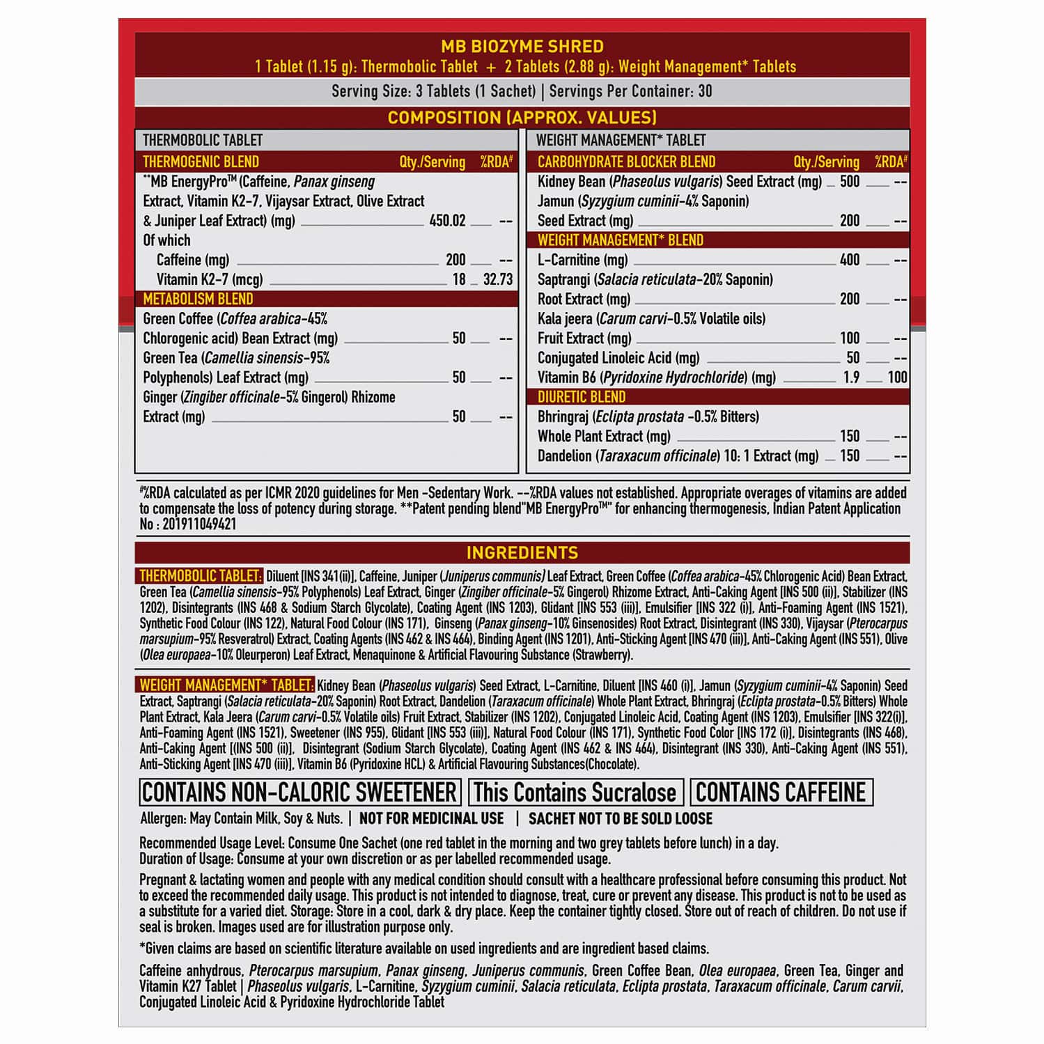 Buy MUSCLEBLAZE BIOZYME SHRED, 90 TABLETS, SUPPORTS WEIGHT MANAGEMENT ...