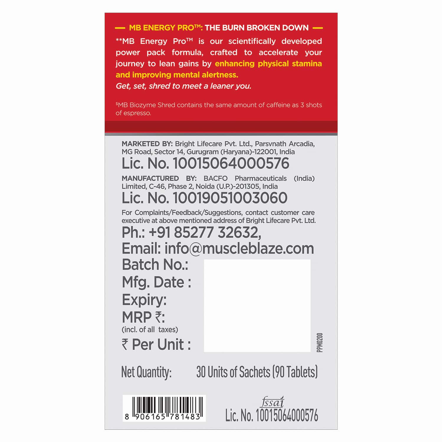 Buy MUSCLEBLAZE BIOZYME SHRED, 90 TABLETS, SUPPORTS WEIGHT MANAGEMENT ...