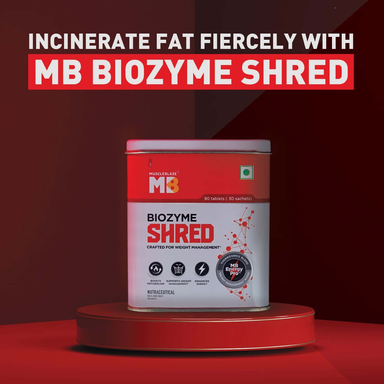 Buy MUSCLEBLAZE BIOZYME SHRED, 90 TABLETS, SUPPORTS WEIGHT MANAGEMENT ...