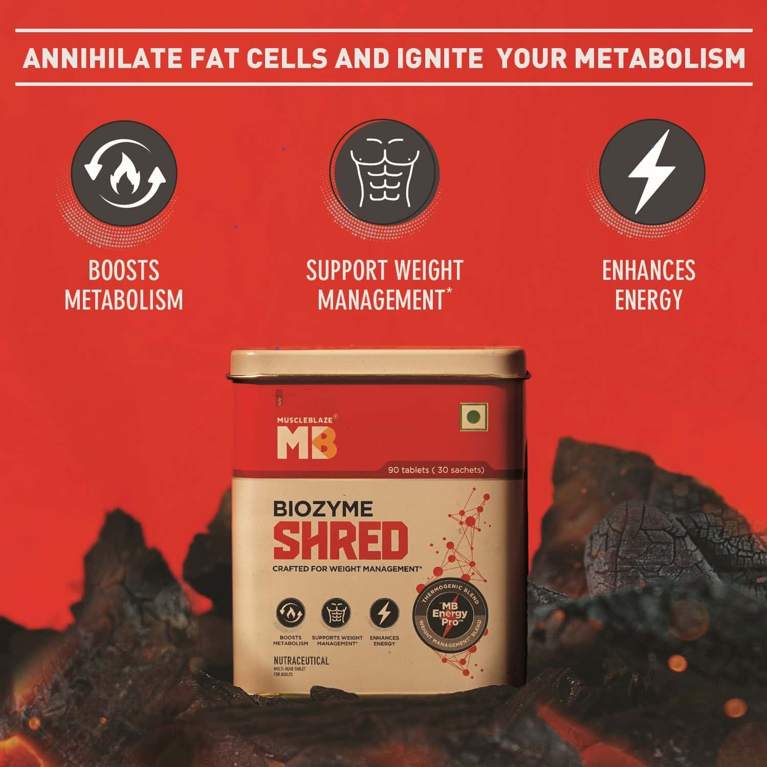 Buy MUSCLEBLAZE BIOZYME SHRED, 90 TABLETS, SUPPORTS WEIGHT MANAGEMENT ...