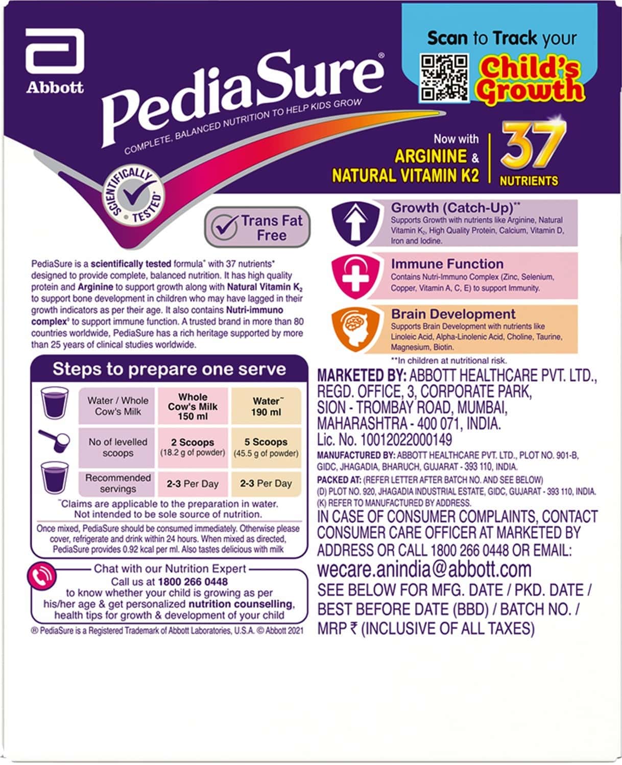 Buy PEDIASURE COMPLETE BALANCED NUTRITION TO HELP KIDS GROW - 200 GM ...