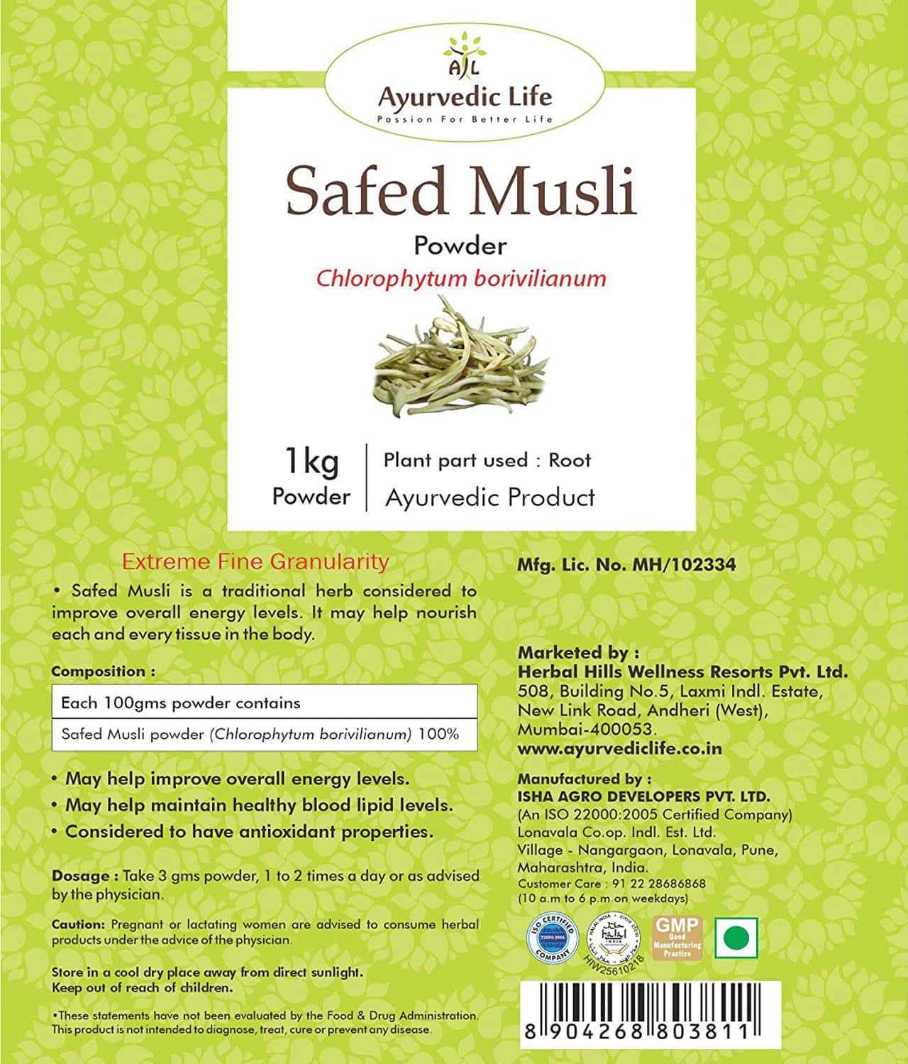 Buy AL-AYURVEDIC LIFE SAFED MUSLI CHLOROPHYTUM BORIVILIANUM POWDER 1 KG ...