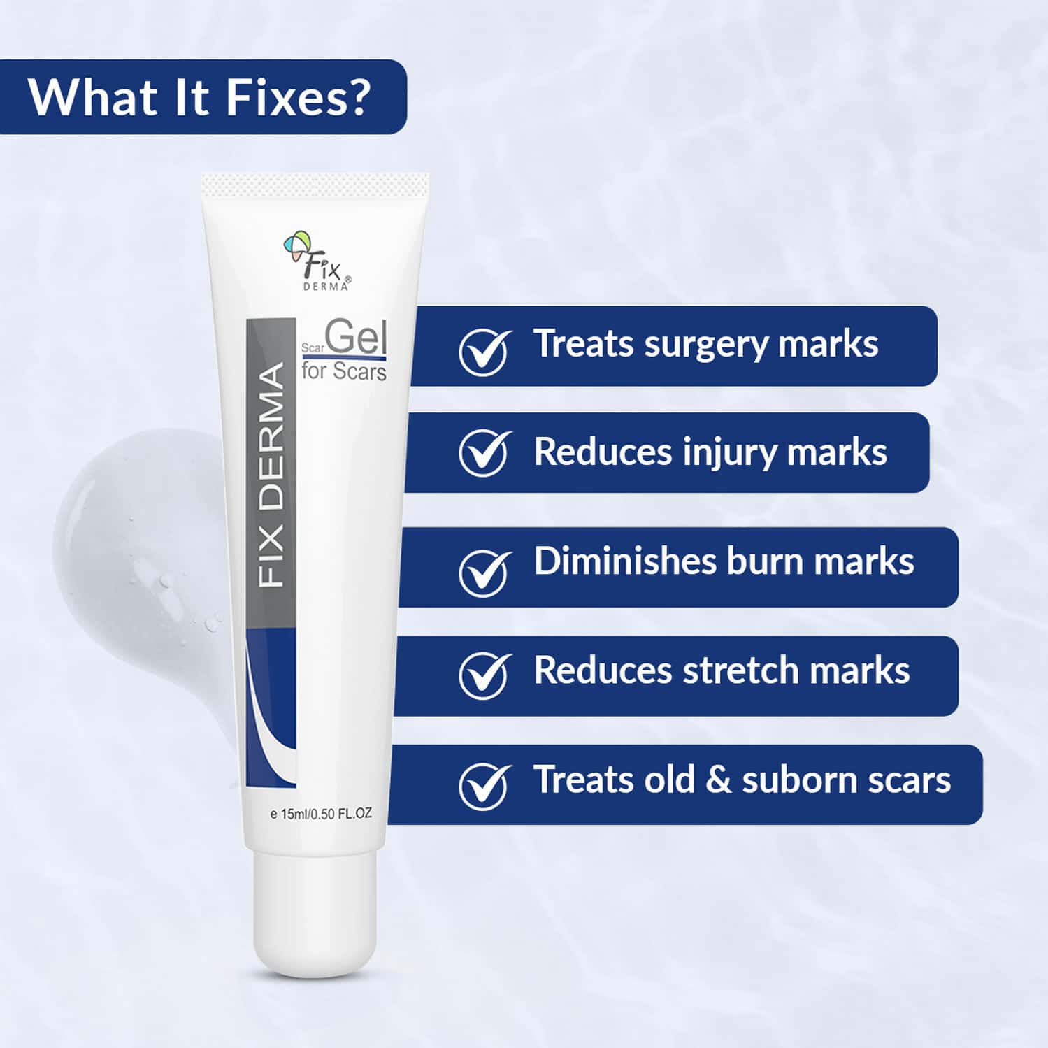 Buy FIXDERMA SCAR GEL, REDUCES ACNE SCARS, SURGERY SCARS, INJURY SCARS ...