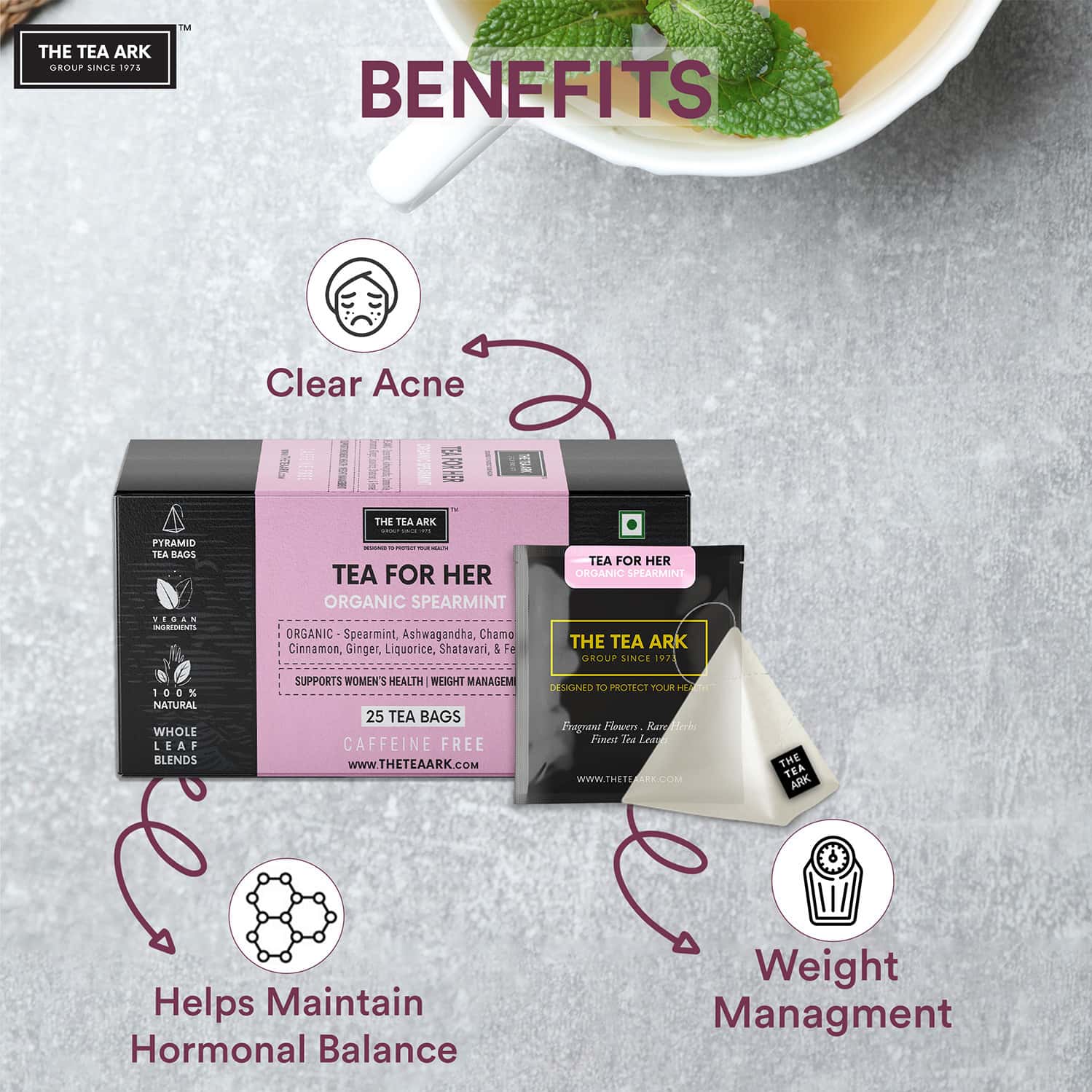 Buy THE TEA ARK ORGANIC SPEARMINT TEA FOR PCOS PCOD FOR WOMEN, 25 TEA ...