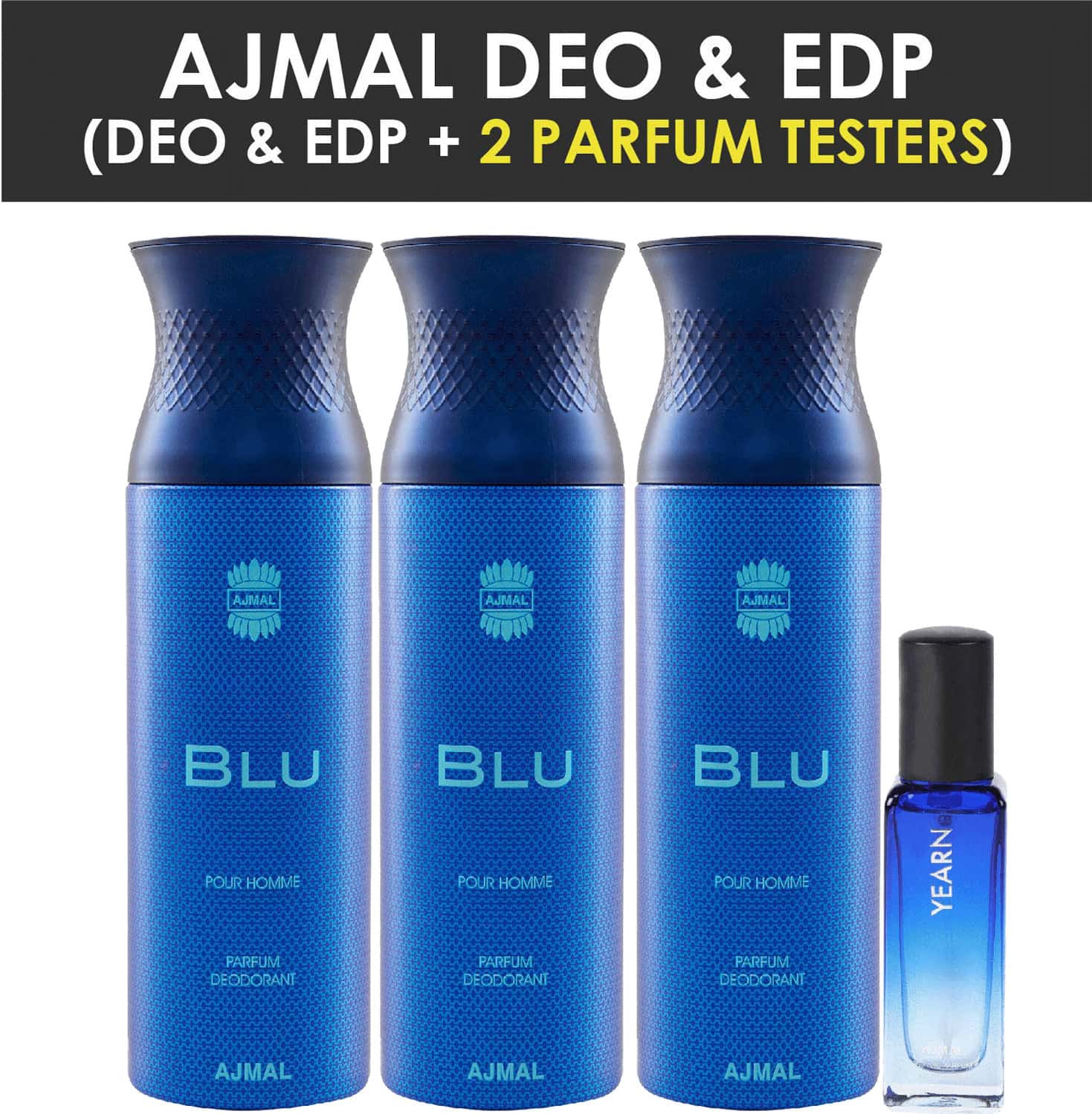 Buy AJMAL 3 BLU DEO EACH 200ML & ASCEND EAU DE PARFUM 20ML PACK OF 4 ...