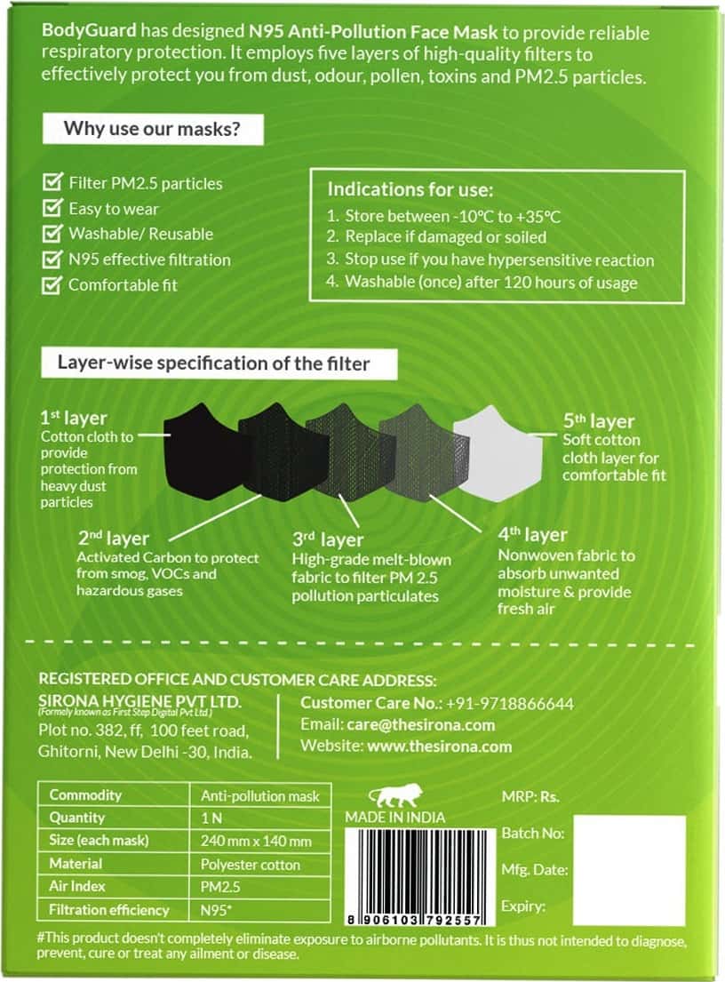 Buy BODYGUARD N95 + PM2.5 ANTI POLLUTION FACE MASK WITH VALVE AND ...