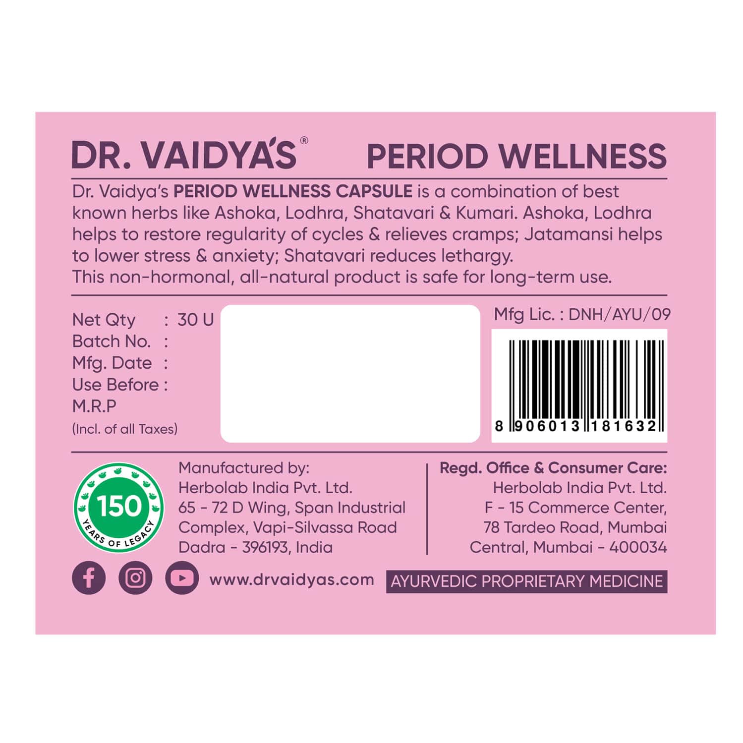 Buy DR. VAIDYA'S PERIOD WELLNESS -30 CAPSULES Online & Get Upto 60% OFF ...