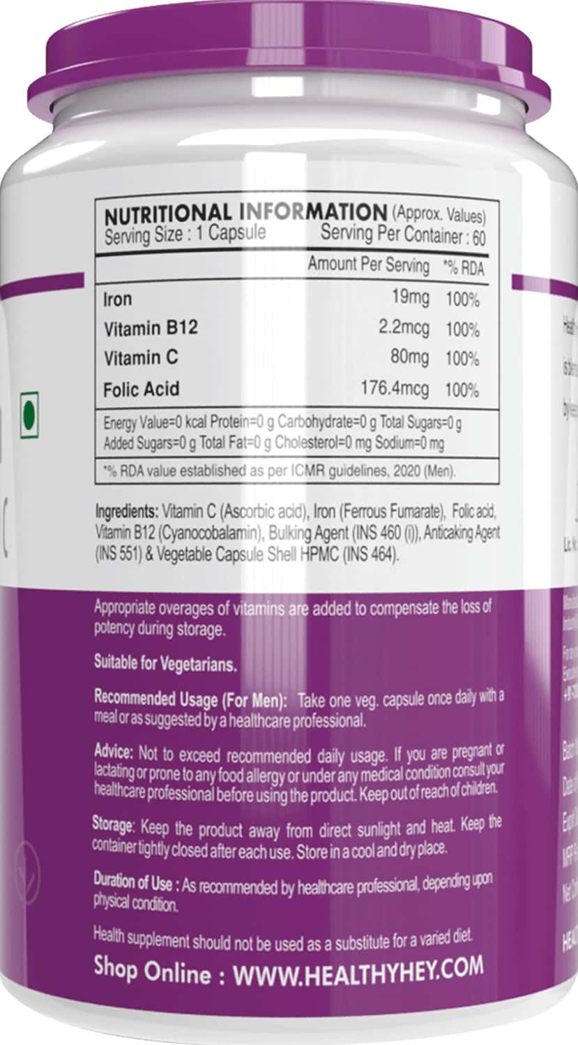 Buy HEALTHYHEY IRON SUPPLEMENT FOR MEN - WITH VITAMIN B12 & VITAMIN C ...