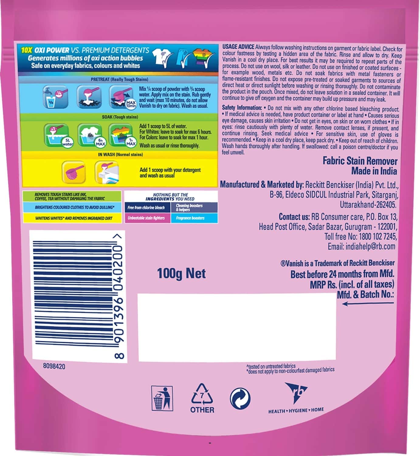 Buy VANISH ALL IN ONE POWDER DETERGENT BOOSTER - 100 G Online & Get ...