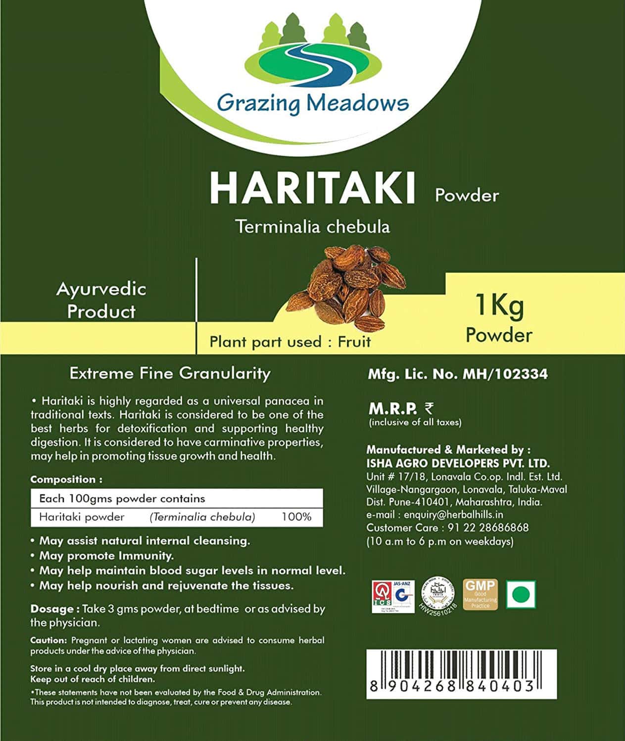 Buy GRAZING MEADOWS HARITAKI POWDER - 1 KG (PACK OF 5) Online & Get ...
