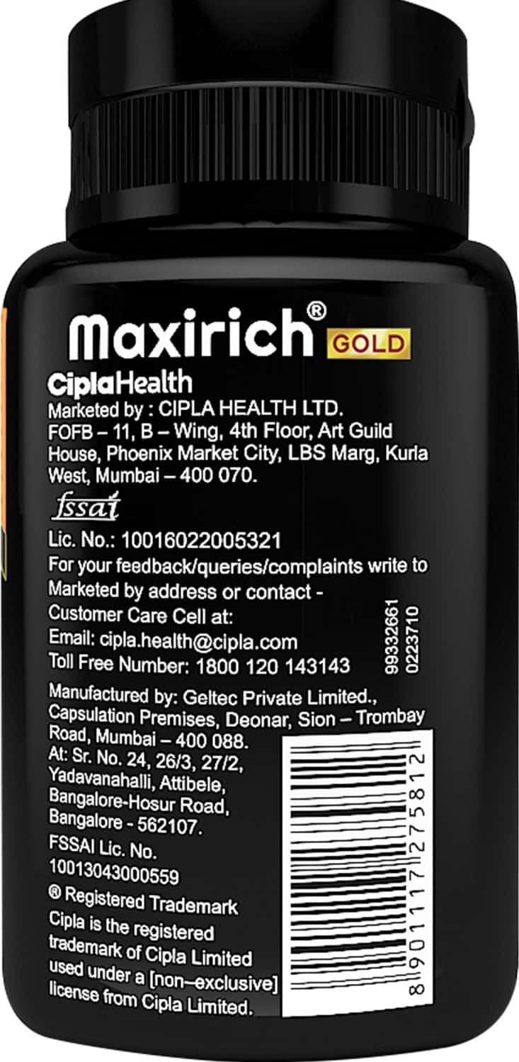 Buy MAXIRICH GOLD ADVANCED DAILY SUPPLEMENT 30CAPS BOTTLE (PACK OF 2 ...