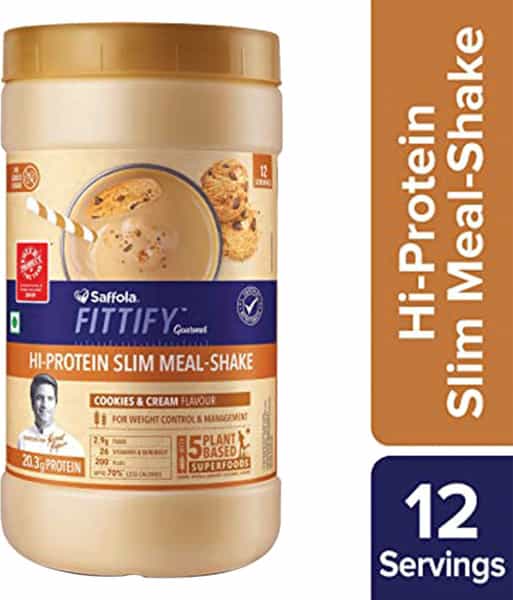 Buy SAFFOLA FITTIFY HI PROTEIN SLIM MEAL-SHAKE COOKIES & CREAM 420 GM ...