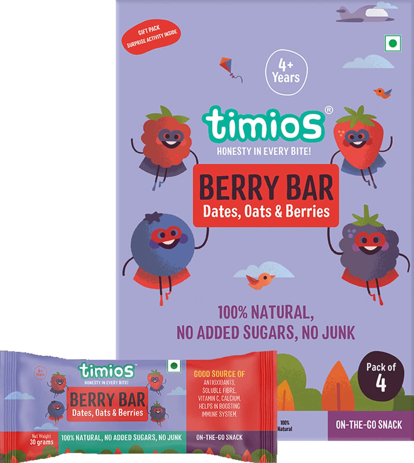 Buy TIMIOS BERRY BAR PACK OF 4-120G Online & Get Upto 60% OFF at PharmEasy