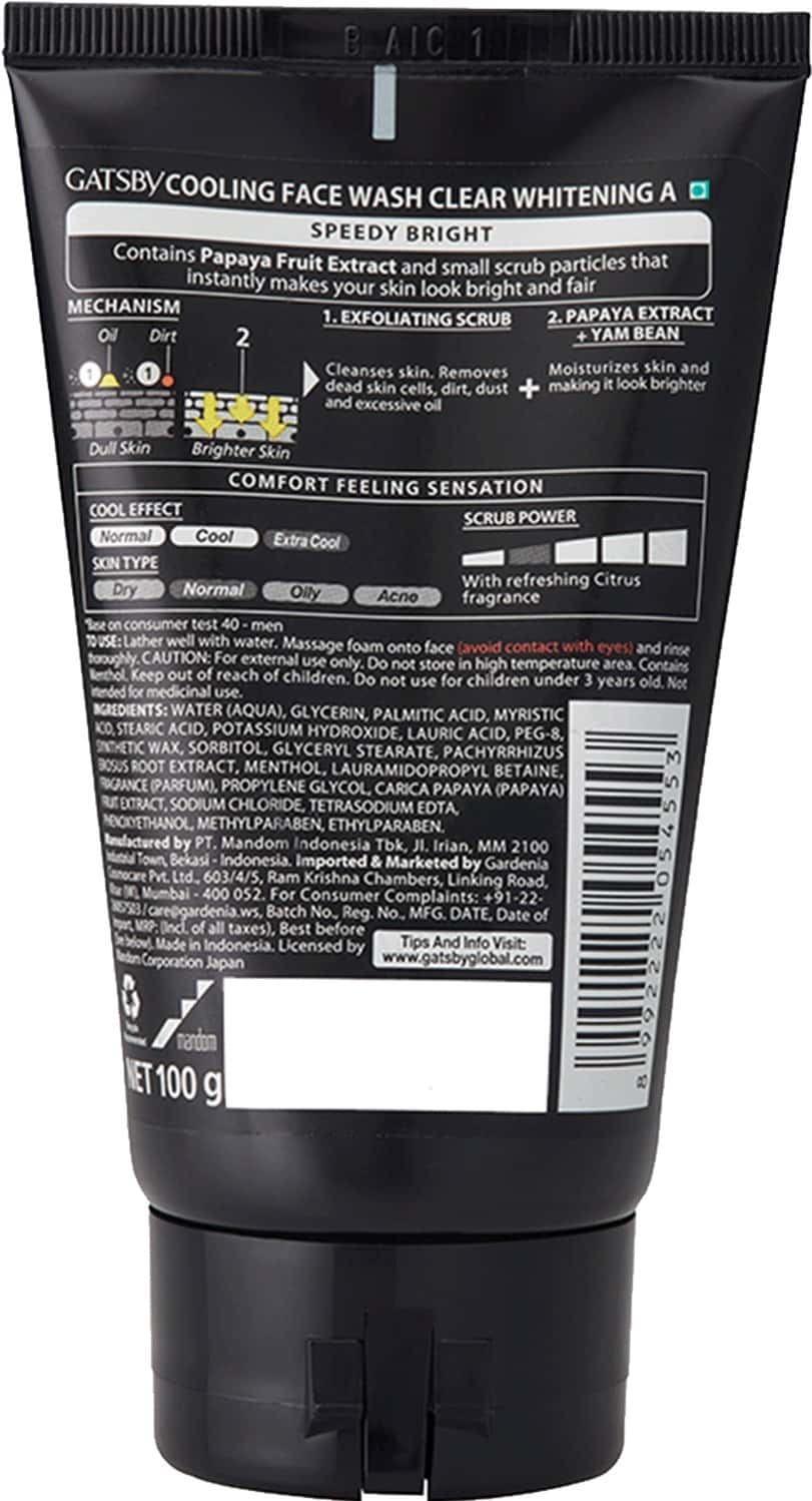 Buy GATSBY COOLING FACE WASH CLEAR WHITENING 100GM Online & Get Upto 60 ...