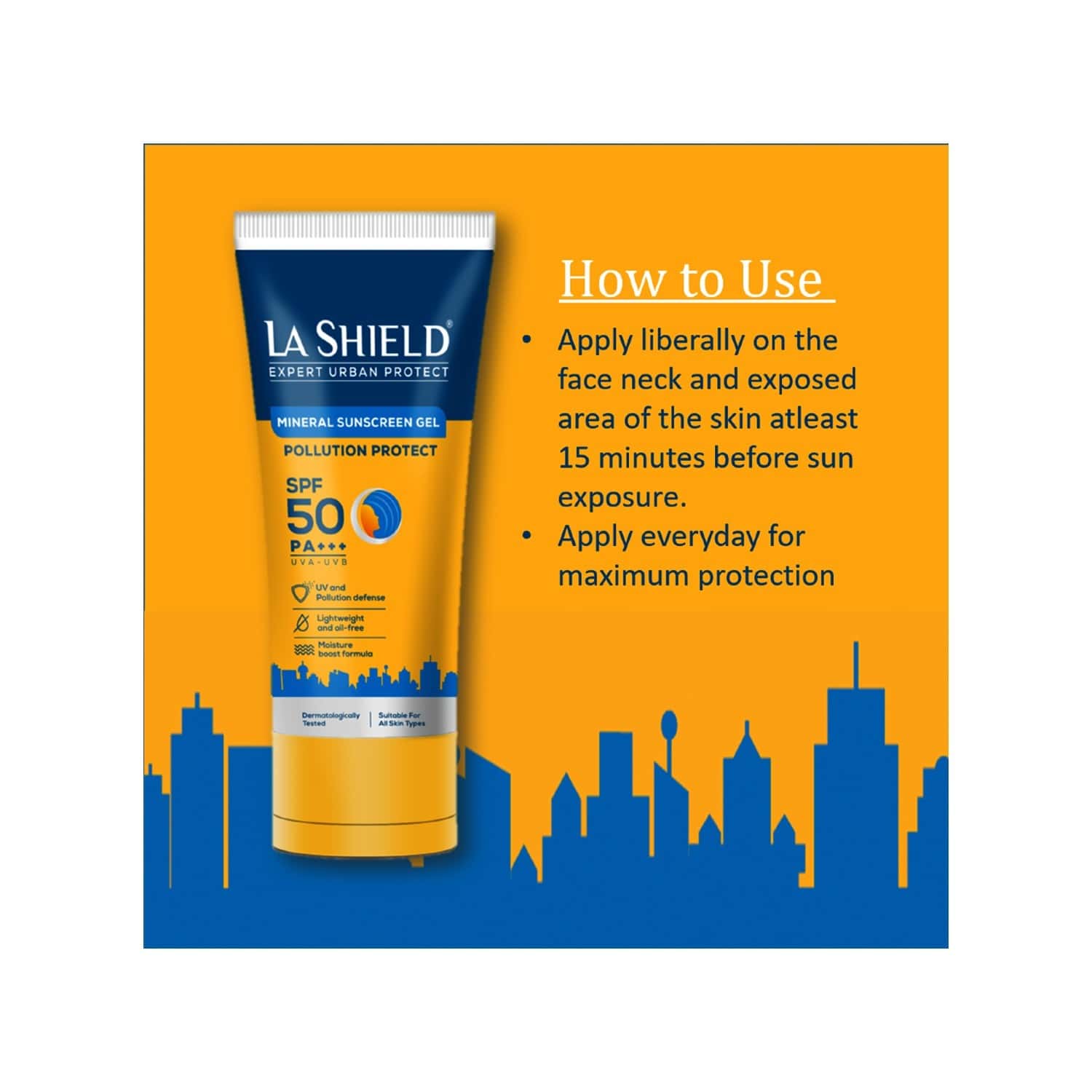 Buy La Shield Pollution Protect Mineral Sunscreen Gel Spf 50 50gm