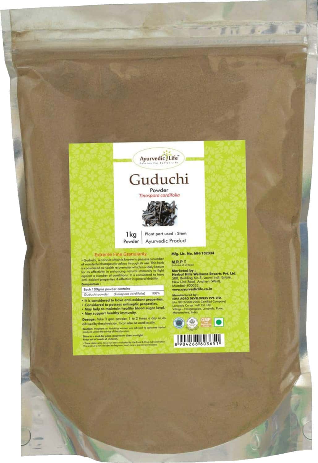 Buy AYURVEDIC LIFE GUDUCHI POWDER - 1 KG POWDER - PACK OF 4 Online ...