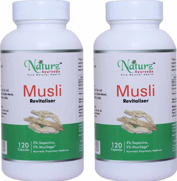 Buy NATURZ AYURVEDA SAFED MUSALI CAPSULE 120 COUNT PACK OF 2 Online ...