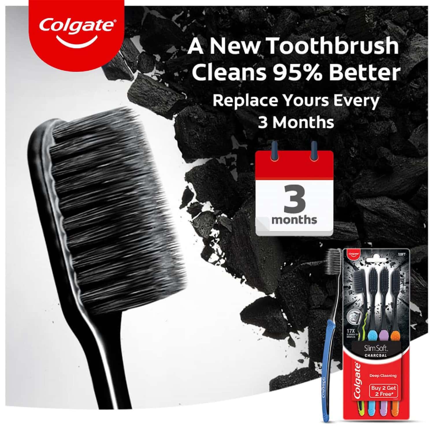 Buy COLGATE SLIMSOFT CHARCOAL MANUAL TOOTHBRUSH FOR ADULTS (BUY 2, GET ...