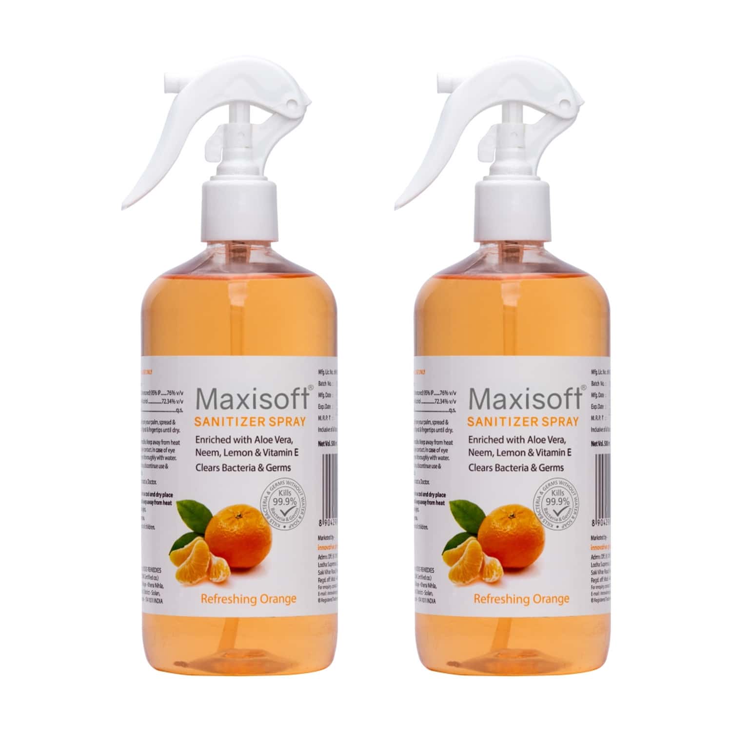 Buy MAXISOFT SANITIZER SPRAY (ORANGE) 500 ML | ALOE & NEEM | PARABEN ...