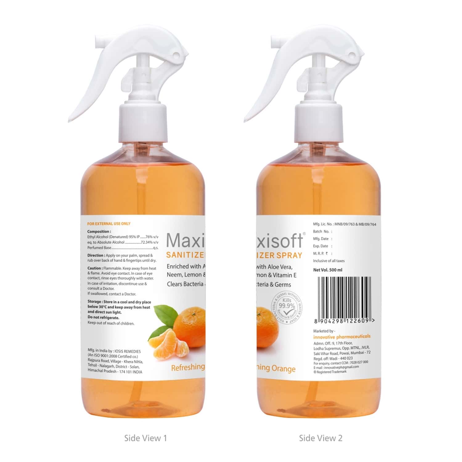 Buy MAXISOFT SANITIZER SPRAY (ORANGE) 500 ML | ALOE & NEEM | PARABEN ...