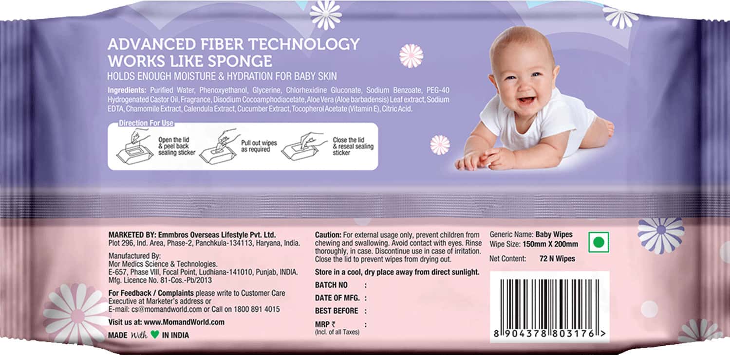 Buy MOM & WORLD NATURAL 98% PURE WATER BABY WIPES PLANT BASED PH ...