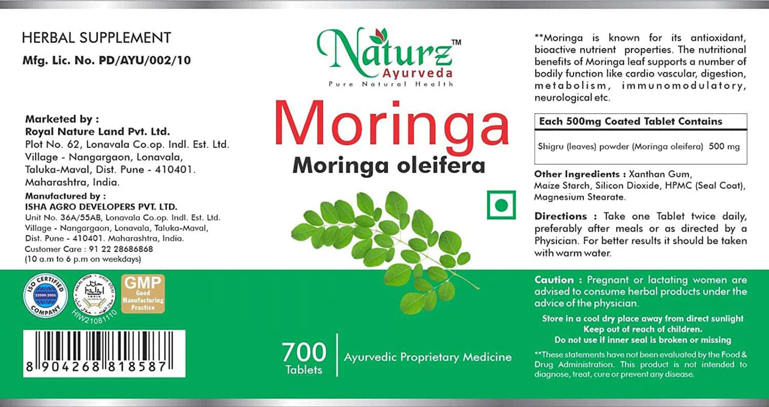 Buy NATURZ AYURVEDA MORINGA TABLETS (MORINGA OLEIFERA TABLETS) 700 ...