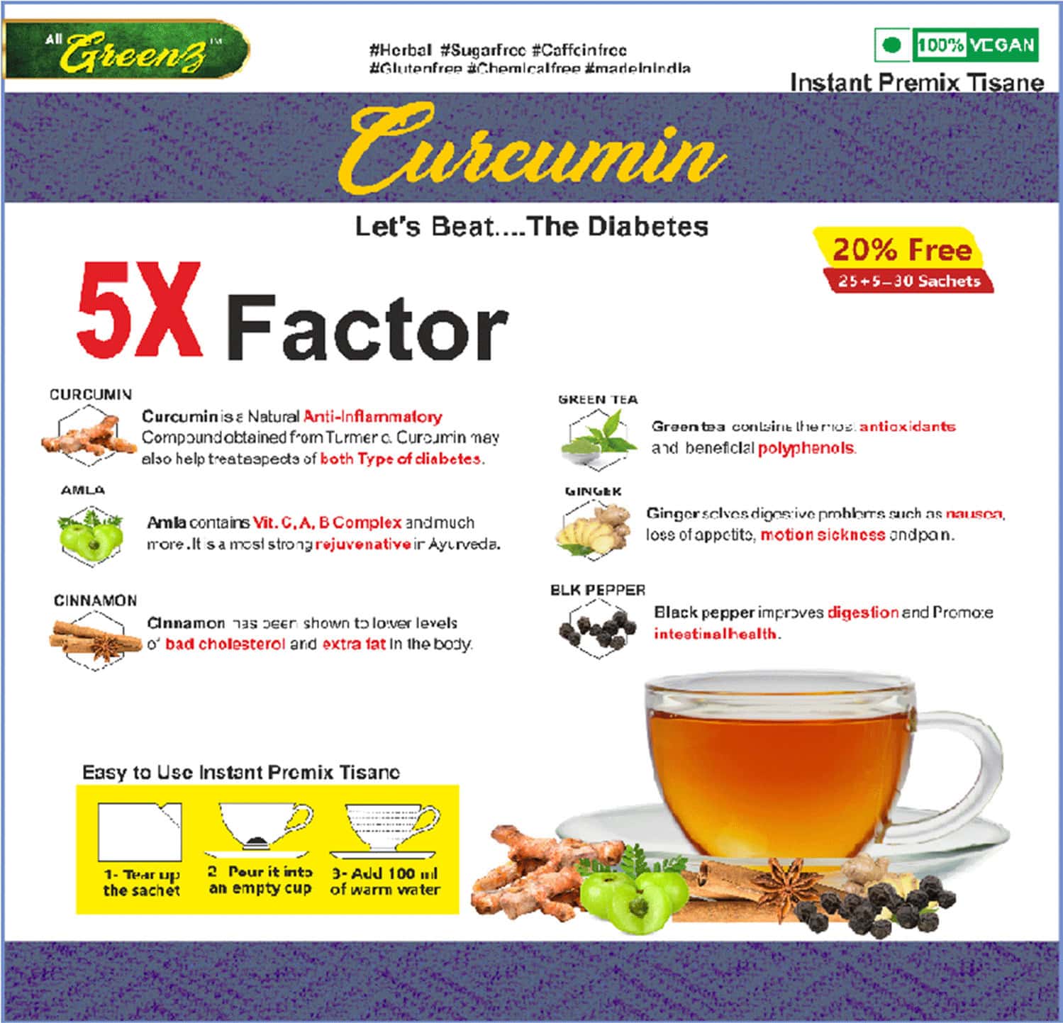 Buy SMW'S DIABETIC CURCUMIN TEA, SUGAR CONTROL, DIABETIC WOUNDS, GREENZ ...
