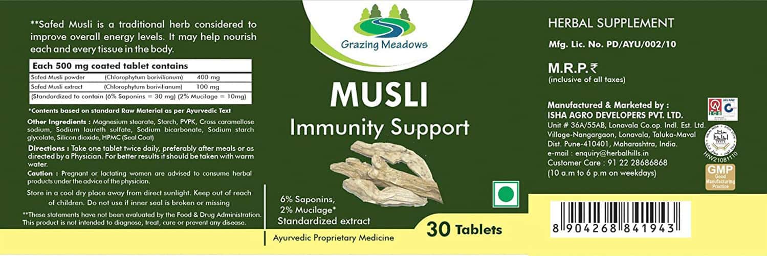 Buy GRAZING MEADOWS MUSLI TABLETS SAFED MUSLI 60 TABLETS/MUSALI POWDER ...