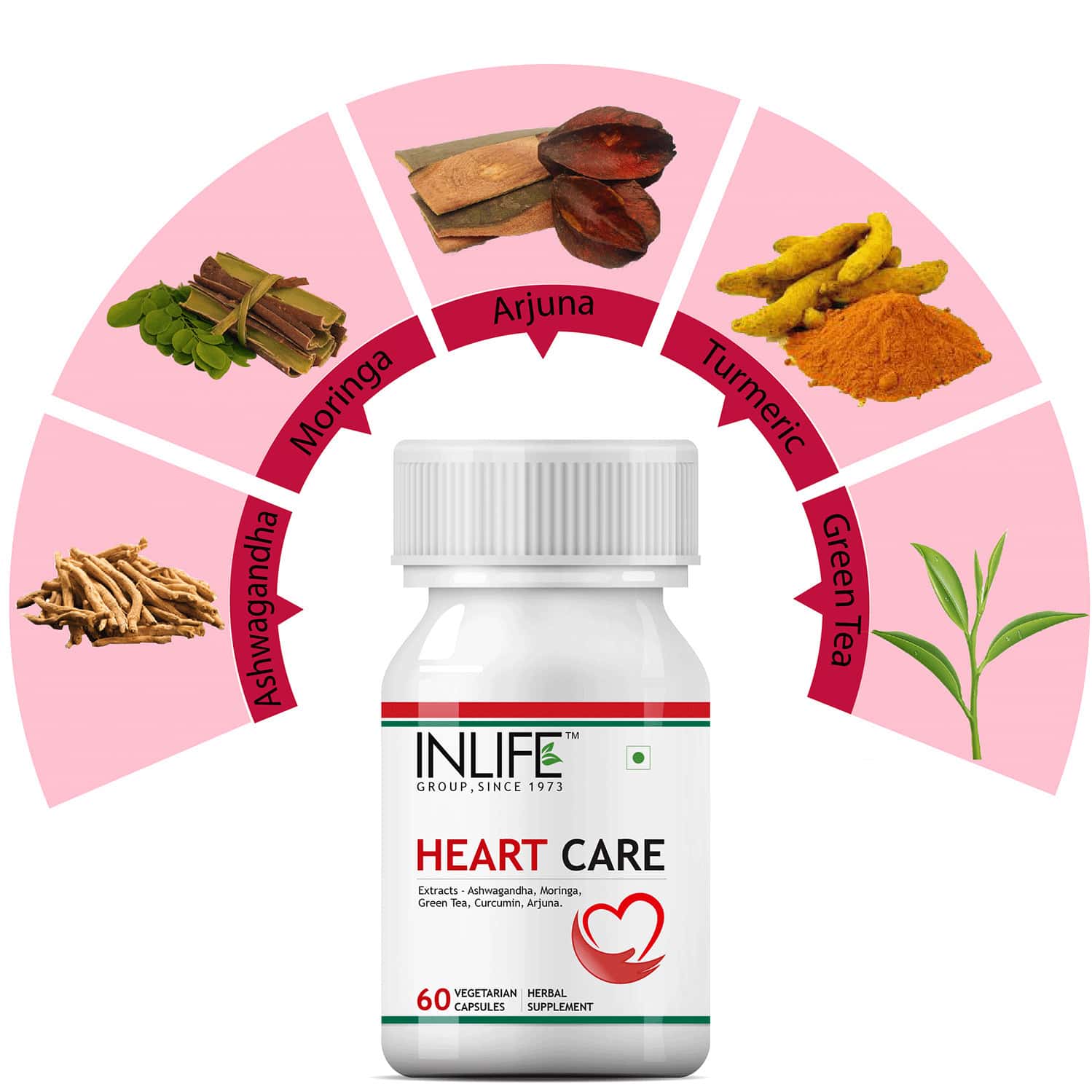 Buy INLIFE HEART CARE SUPPLEMENT ARJUNA MORINGA ASHWAGANDHA GREEN TEA ...
