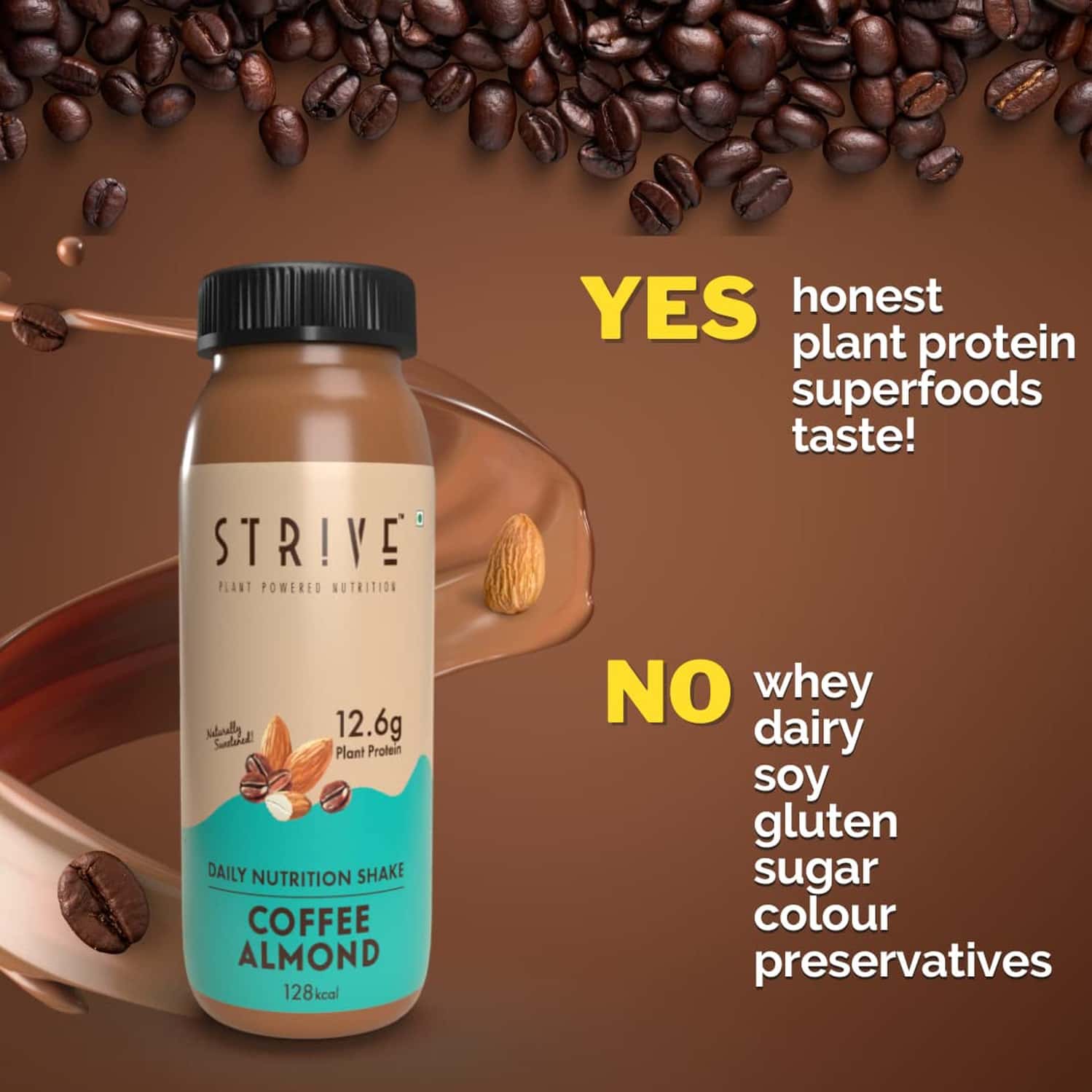 Buy STRIVE VEGAN 12.6G PROTEIN SHAKE, COFFEE ALMOND FLAVOUR-200ML (30 ...