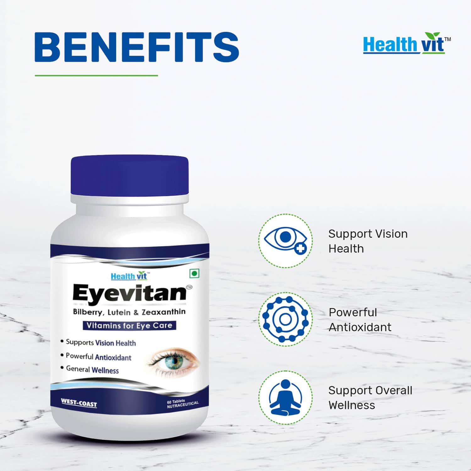 Buy HEALTHVIT EYEVITAN EYE CARE VITAMIN TABLETS (BILBERRY LUTEIN ...